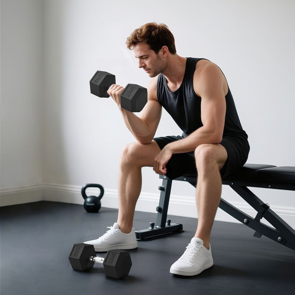 HOMCOM 2x20KG Rubber Hex Dumbbell Portable Hand Weights Dumbbell Home ...